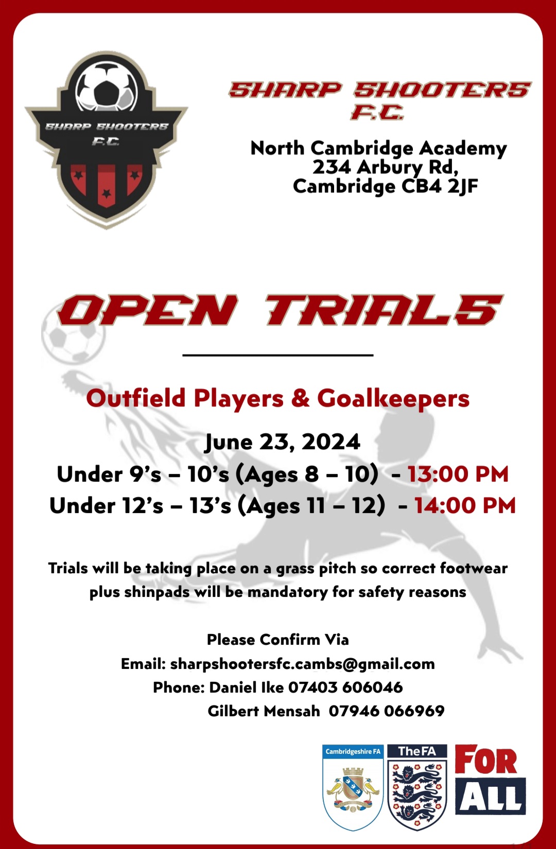 Sharp Shooters FC - Open Trials - Cambridge Ethnic Community Forum